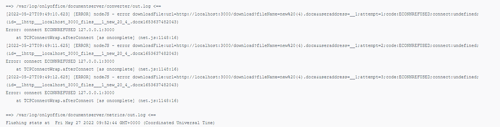 Document could not be saved error - [ERROR] nodeJS - postData error - Docs - ONLYOFFICE Community