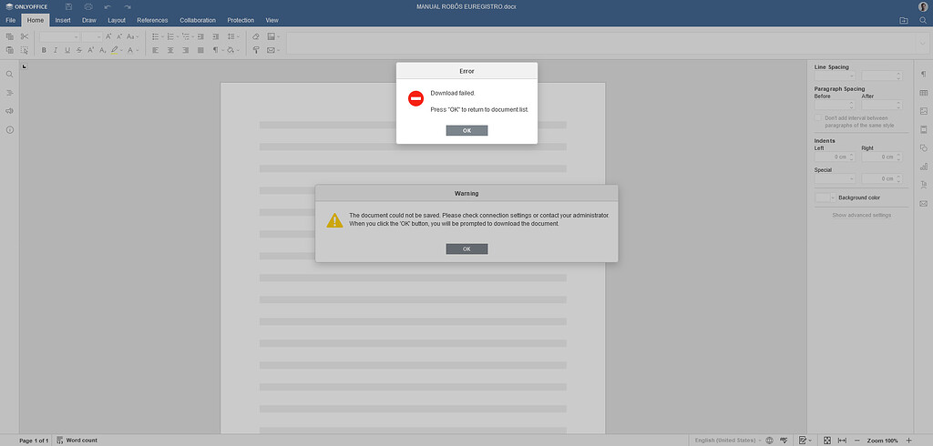Error opening DOCX/XLSX editor - Docs - ONLYOFFICE Community