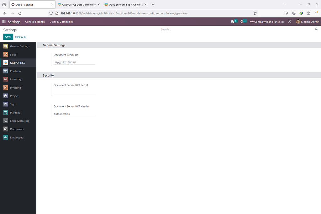 Odoo Enterprise 16 + Onlyffice - Connectors - ONLYOFFICE Community