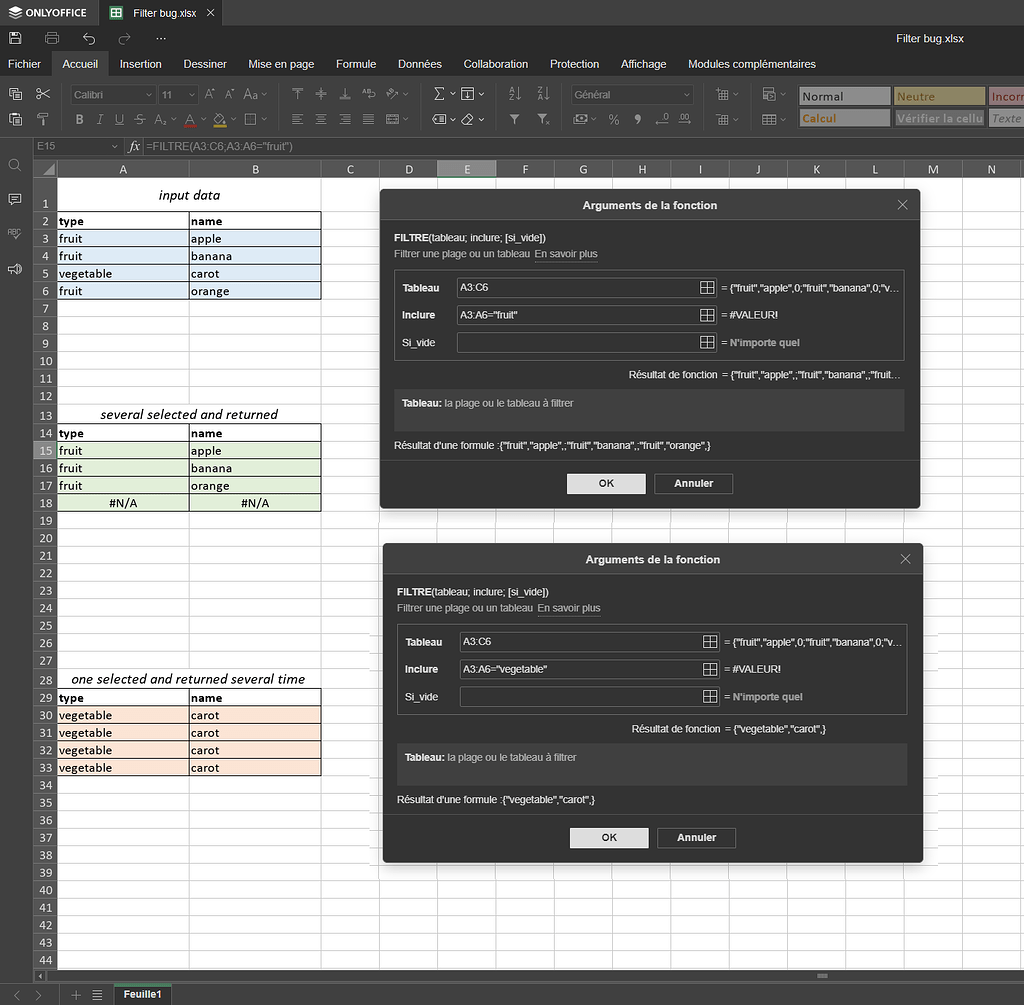 Spreadsheet : function Filter bug when only one element should be ...