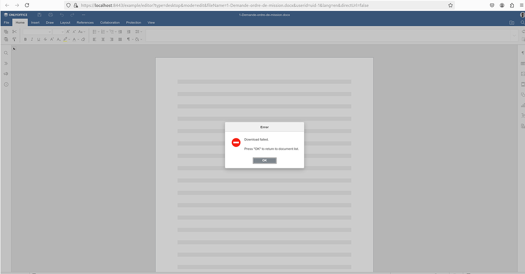 Error message when I try to open a document: Download failed. Press "OK ...