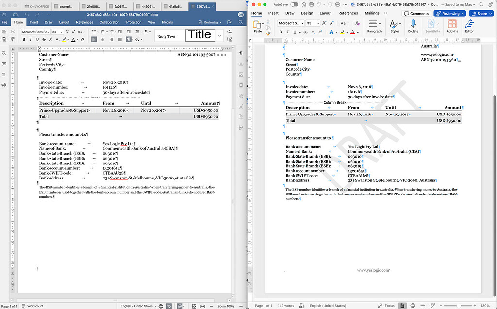 Formatting difference between - Docs - ONLYOFFICE Community