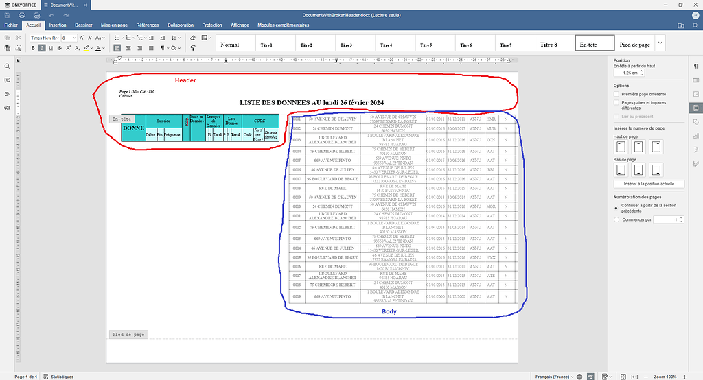 Header displayed on the left side and body on the right side - Desktop ...