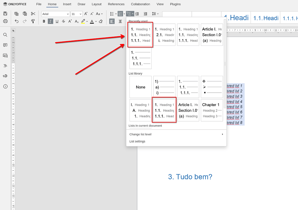 How to use a pre-defined Multilevel List Style - Document Builder ...