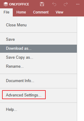 Disable advanced settings in the file tab in all editors - Docs - ONLYOFFICE Community